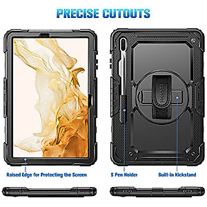 CaseBot Shockproof Case for Samsung Galaxy Tab S8 Plus 2022/S7 FE 2021/S7 Plus 2020 12.4 inch with Screen Protector, 360° Rotating Kickstand Rugged Heavy Duty Hybrid Cover w/Hand Shoulder Strap,Black