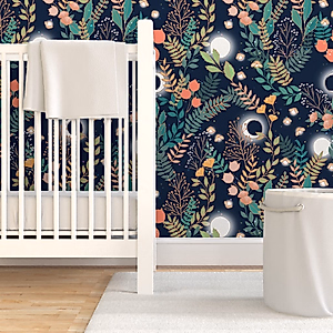 Peel & Stick Wallpaper Swatch - Fireflies Stars Night Bugs Moon Insects Custom Removable Wallpaper by Spoonflower