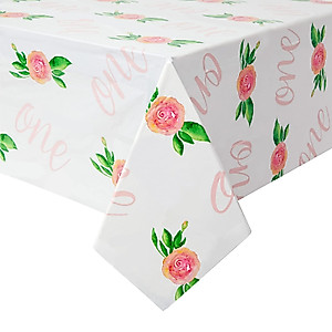 Juvale 3 Pack One Tablecloth for Girls Floral 1st Birthday Themed Party Decorations, Plastic Table Covers (54 x 108 in)