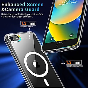 jaroco Magnetic Case for iPhone SE Case 2022/2020, SE 3rd/2nd Gen, iPhone 8/7 Case, [Compatible with Magsafe] [Anti-Yellowing] [Glass Screen Protector] SE Phone Case 2023 Release - Clear