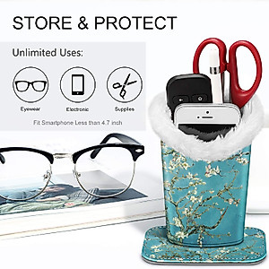 Fintie Plush Lined Eyeglasses Holder with Magnetic Base- Premium Vegan Leather Glasses Stand Case, Blossom