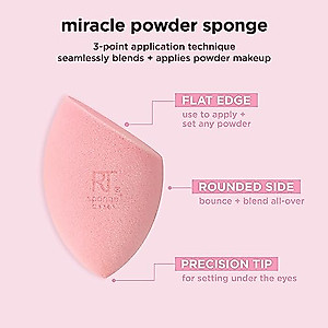 Real Techniques Miracle Powder Sponge, Makeup Blending Sponge For Powder Products, Set Makeup For Natural Finish & Cloud Skin, Buildable Coverage, Velvet Material, Latex-Free Foam, 2 Count