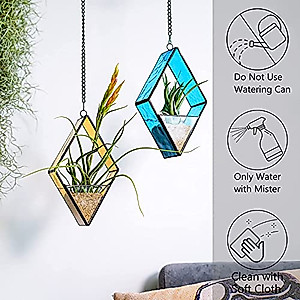 Stained Glass Terrariums Hanging, 2 Packs Geometric Window Planters with Chain for Windowsill Decor Small Succulent Tillandsia Glass Container Terrarium Minimalist Air Plant Holders
