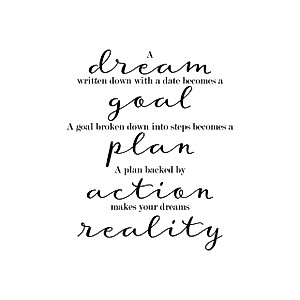 Vinyl Wall Art Decal - A Dream, A Goal, A Plan, Action, Dreams Reality - 26.5" x 22" - Trendy Inspirational Positive Mind Change Quote Sticker for Bedroom Playroom Office School Store Decor (Black)