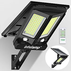 intelamp Solar Outdoor Lights with Dual Sensors,12500mAh 2000LM 240° Wide Lighting Aluminum Solar Flood Lights Outdoor Motion Sensor with Remote Control, Solar Lights for Outside Waterproof 4 Modes