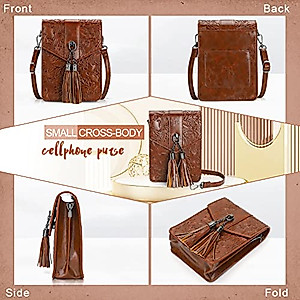 MEITRUE Women Phone Purse Bag Small Crossbody Bags Ladies Mini Cell phone Purse Wallet Tassels Embossed Bag for Girls (0-Coffee)