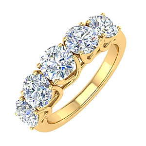 2 Carat 5-Stone Diamond Wedding Band Ring in 10K Yellow Gold (Ring Size 8.75)