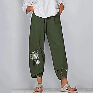 Sdeycui Women's Casual Flowers Print Elastic Girdle Waist Wide Leg Pants Trousers(Green, XXL)