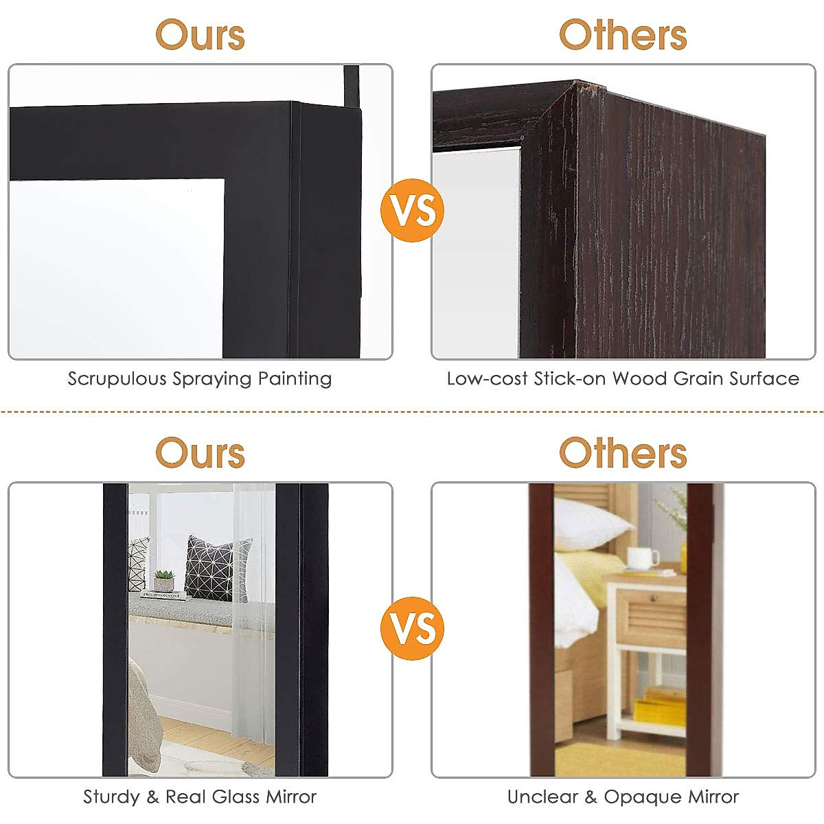 Giantex Jewelry Armoire Cabinet Wall Door Mounted with Full Length Mirror, Jewelry Organizer with Makeup Mirror, Ring Earring Slots, Necklace Hooks, Large Capacity Storage Jewelry Armoire (Black)