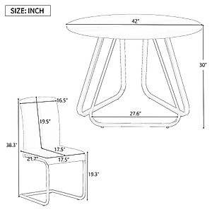 YuiHome 5-Piece Round Dining Furniture Set with Faux Marble Table and Four Chairs with Metal Legs for Kitchen, and Living Room, 5Pcs, White