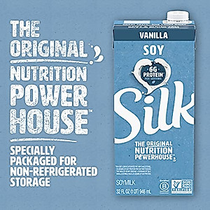 Silk Shelf-Stable Soy Milk, Vanilla, Dairy-Free, Vegan, Non-GMO Project Verified, 1 Quart (Pack of 6)