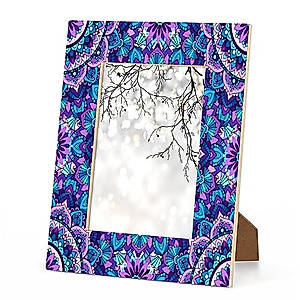 Mandala Purple 5x7 Picture Frame Wood Photo Frame for Tabletop Display Wall Mount Picture Frame Display 5 x 7 Inch Photo Wall Decor Home Gift Frames