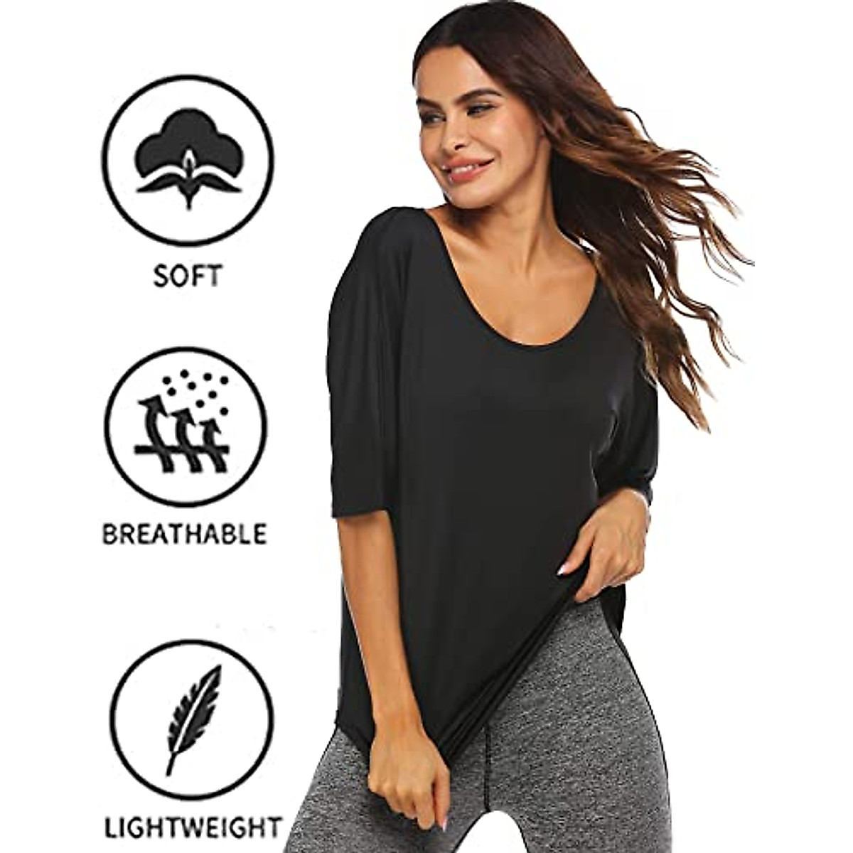 Pinspark Womens Breathable V Neck Cut Out Back Shirts Open Active Yoga Tops Black XL