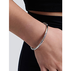 DEVATA Sterling Silver 925 with 18K Gold Accents Bali Accent Slide-on Bangle Bracelet DHK3526ATT (Size Medium)