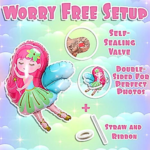 Fairy Princess Party Decorations Balloons for Birthday Party | Perfect Floral Wonderland Fairies Themed Mylar Foil Helium Balloon Decor | Magical Fairy Tale Balloon Set for Girls in Pink & White