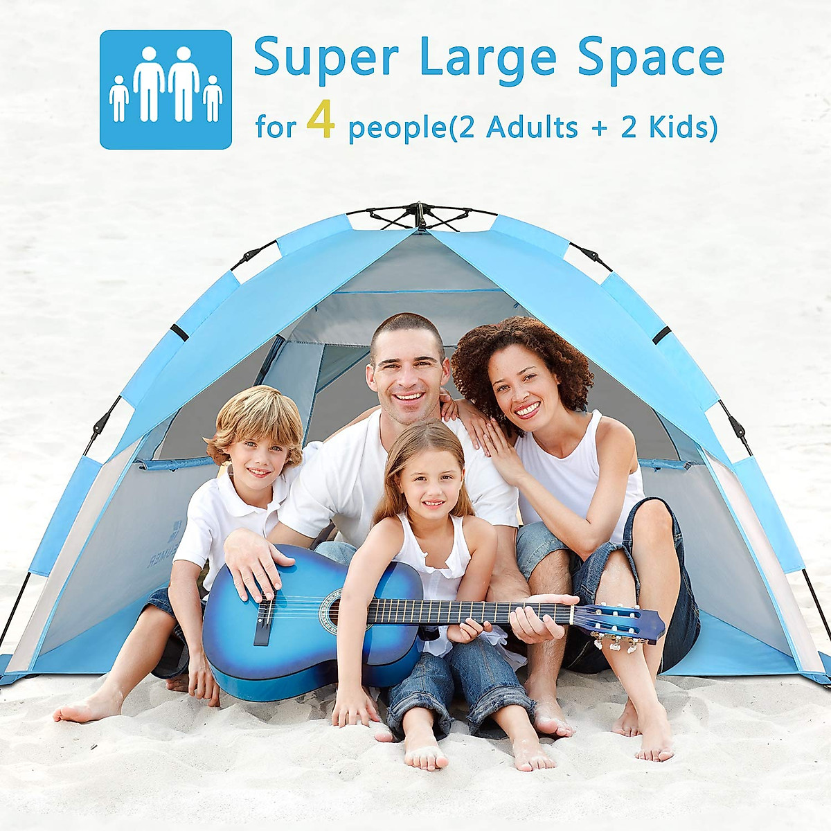 G4Free Deluxe XL Pop Up Beach Tent, 3-4 Persons Easy Setup Sun Shelter Canopy with UPF 50+ UV Protection Extral Wide 70.9 in