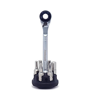 Prestacycle Prestaratchet Micro, Heavy-Duty Mini Ratchet & 1/4 Bits for Bike Repair & Maintenance, 40Nm Small Ratchet & Screwdriver with 6 Hex Bit Set, with Round Bit Holder & Tool Stand