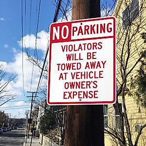 SmartSign 30 x 24 inch “No Parking - Violators Towed Away At Vehicle Owner's Expense” Metal Sign, 80 mil Laminated Rustproof Aluminum, Red and White, Made in USA