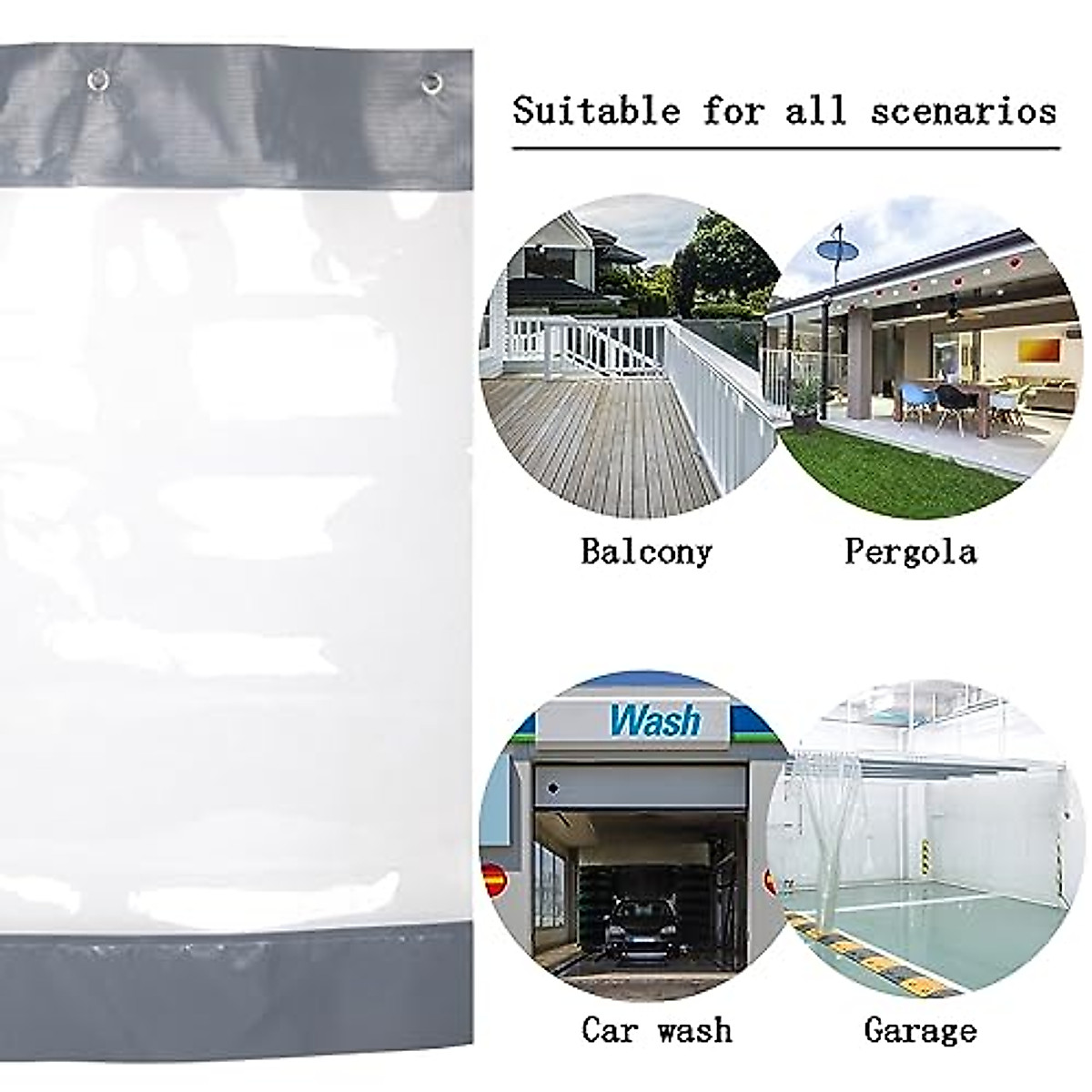 HIYOUGO Outdoor Vinyl Curtain with Clear Tarp Panel, 11x8ft PVC Heavy Duty Clear Panel Curtains with Grommets Weather Resistant Curtains for Patio, Pergola, Porch, Gazebos