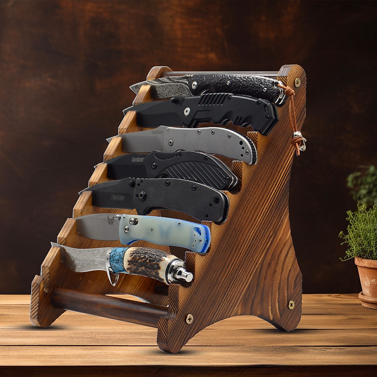 Biobasedon Knife Block, Wood Fixed Blade Knife Collection Display Stand Holder, Knife Holder Knife Wooden Display Case for Fixed Knife Series Display, Maximum 8 Knives