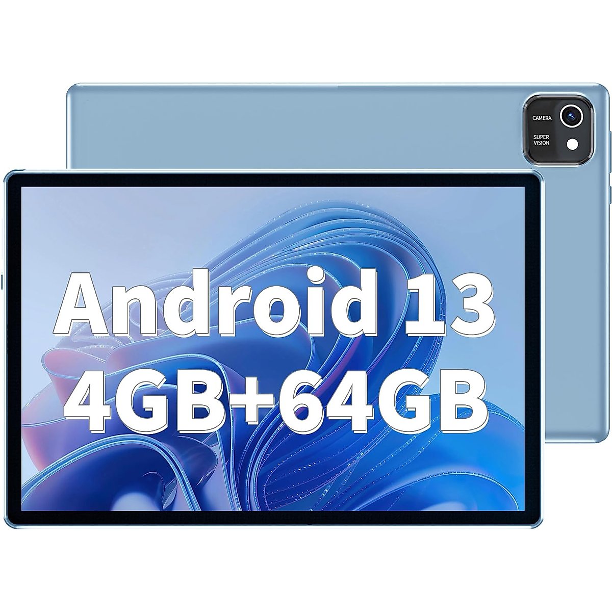 10 inch Tablet Android 13 Tablet, 4GB RAM 64GB ROM 512GB Expand, Quad-Core Processor, 1280x800 IPS Display, Tablet PC with GPS, 6000mAh, Bluetooth, Dual Camera, WiFi (Blue)