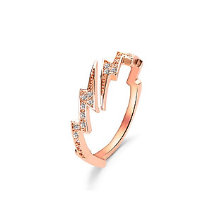 BELUCKIN Silver Plated Crystal Flash Lightning Bolt Open Rings Adjustable Lightning Ring for Women(rose gold)