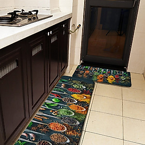 rocxemly Cooking Kitchen Mat Set of 2 Spicy Spice Kitchen Rug Sets 17''x48''+17''x24'' Comfort Standing Mats Waterproof Stain Resistance Non Slip Kitchen Carpet