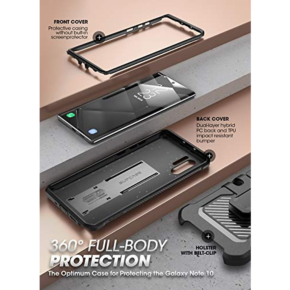 SUPCASE Unicorn Beetle Pro Series Case for Samsung Galaxy Note 10 (2019 Release), Full-Body Rugged Holster & Kickstand without Built-In Screen Protector (Black)