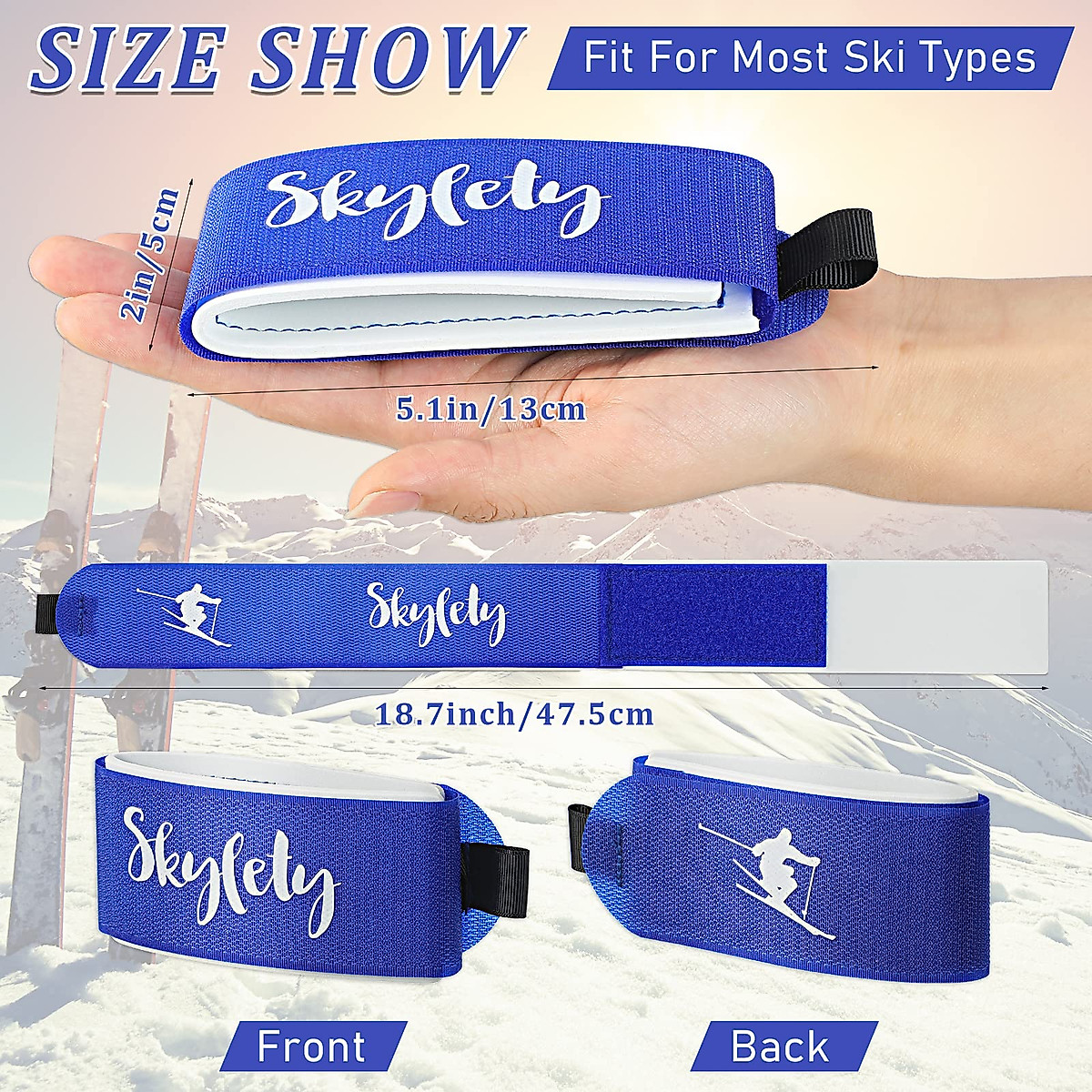 10 Pieces Ski Strap Fasteners Tape Adjustable Ski Wraps Ties for Carrying Ski Gear Winter Christmas (Black, Blue, Red, Gray, White)