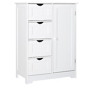MUPATER Small Storage Cabinet Organizer with 4 Drawers and 1 Cupboard, Freestanding Compact Floor Towel Cabinet for Bathroom and Entryway, White