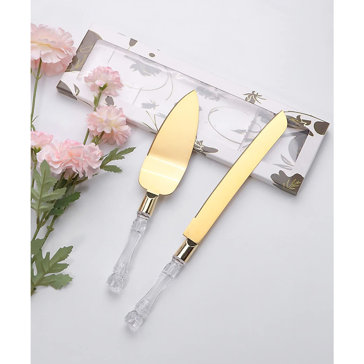 WAFJAMF Cake Knife and Server - Elegant Wedding Cake Knife Set, Stainless Steel Blade and Acrylic Faux Crystal Handle for Wedding Birthdays Anniversary Thanksgiving Christmas