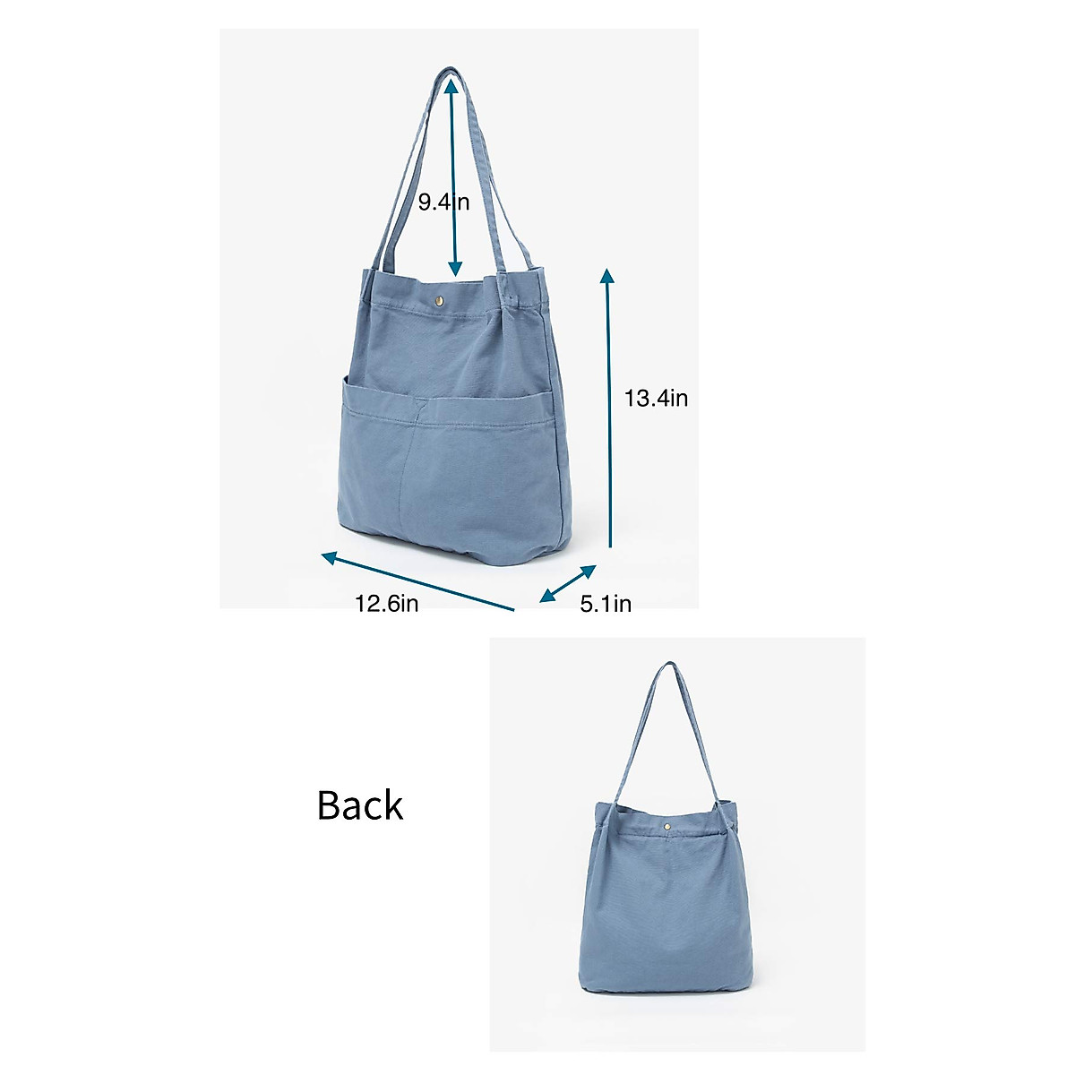 Jeelow Washed Canvas Market Tote Handbag Shoulder Bucket Bag Purse With Pockets For Men & Women