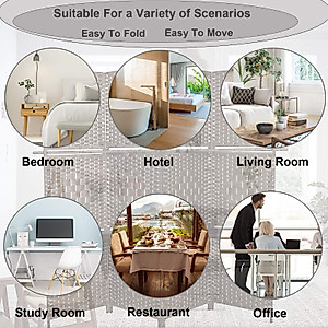 4 Panels Room Screen Divider Hand-Woven Design Room Divider 6 Ft High Fiber Freestanding Privacy with Wooden Removable Storage Shelves Screen Suitable for Living Room and Study, Brown