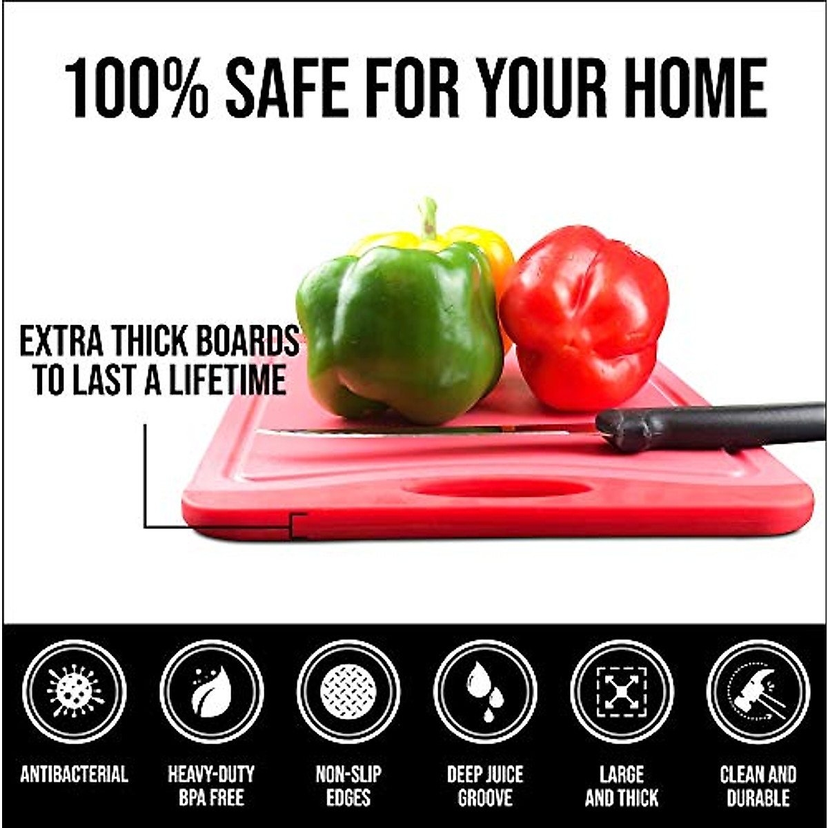 Raj Plastic Cutting Board Reversible Cutting board, Dishwasher Safe, Chopping Boards, Juice Groove, Large Handle, Non-Slip, BPA Free (Small, Red, Green & Orange)