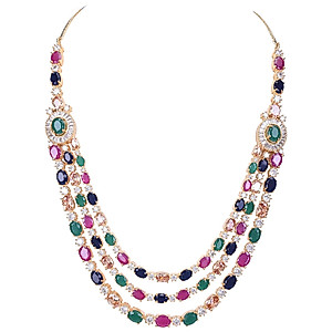 Ratnavali Jewels Cubic Zirconia Gorgeous Wedding Bridal Multi Strand Necklace Dangle Earrings Jewelry Set