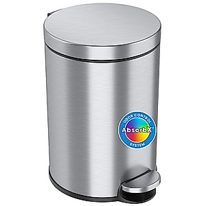 iTouchless SoftStep 3.2 Gallon Small Round Bathroom Trash Can with Removable Inner Bucket and AbsorbX Odor Filter, Stainless Steel, 12 Liter Step Pedal Garbage Bin for Bedroom, Office Cubicle