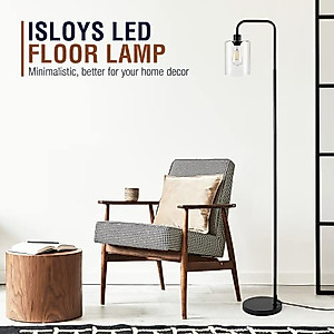 Isloys Floor Lamp, Industrial Floor Lamp with 2 LED Bulbs, LED Floor Lamp with Glass Shade, Modern Standing Lamp for Living Room Bedroom Office Farmhouse-Matte Black
