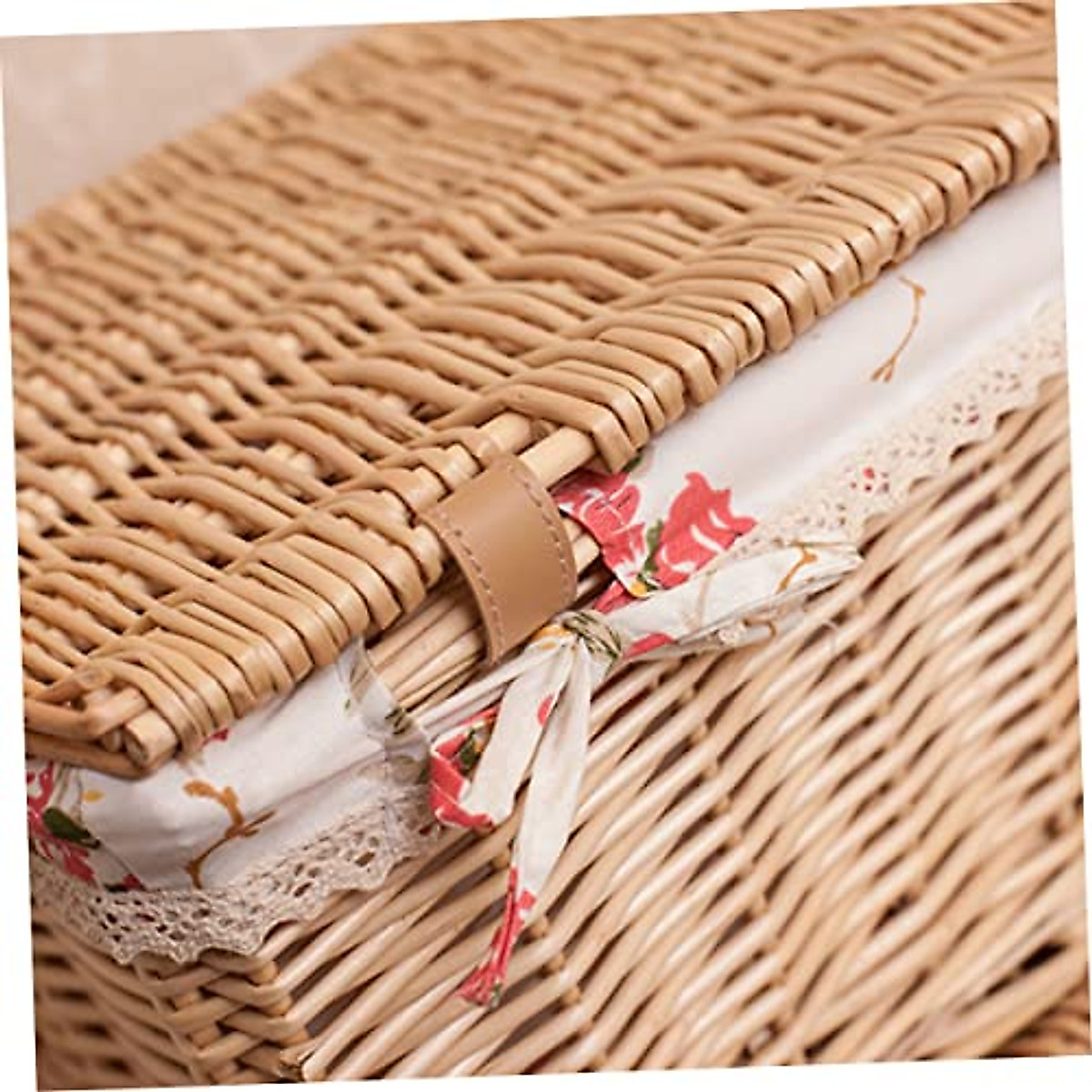 COLLBATH 2pcs box Rattan Woven Clothes Bedroom and Bathroom Liner Desktop Storage Flower Rectangular for with Container Printed Clo Bin Cosmetic Lid Cube Rectangle Organizer Wicker