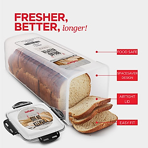 Tafura Bread Container | Plastic Bread Box | Bread Keeper with Airtight Lid | Bread Storage Loaf Container | Airtight Loaf Bread Saver, BPA Free, 5 Liter