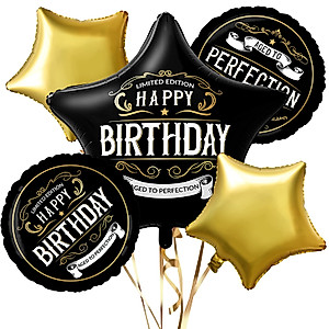 Happy Birthday Decorations for Men，Black and Gold Better With Age Foil Balloon，Adult Birthday Party Decorations
