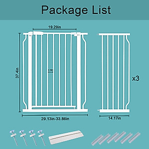 COSEND Tall Narrow Baby Gate 37.4" Pressure Mounted Dog Gates for The House Stairs Doorways Walk Through Swing Auto Close Safety Black White Metal Gate(29.13"-33.86")