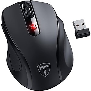 HOTWEEMS Wireless Mouse, D-09 Computer Mouse USB Cordless Mice for Laptop, Ergo Grips, Lightspeed 5-Level 2400 DPI, 16 Months Battery, Portable for PC Mac Chromebook (Black)
