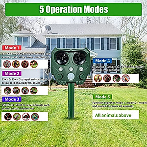 Ultrasonic Animal Repeller Outdoor Waterproof Solar Animal Deterrent with Motion Sensor and Flashing Lights, Farm Garden Yard Repellent for Cat Rodent Squirrel Dog Rabbit Raccoon Skunk Fox Deer etc