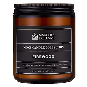 Scented Candles for Men | Firewood & Campfire Scented| Wood Wick, Long Lasting, Masculine Scents | Natural Soy Jar Candle for Home, Mancave & Bachelor Pad | The Perfect Mens Gift.