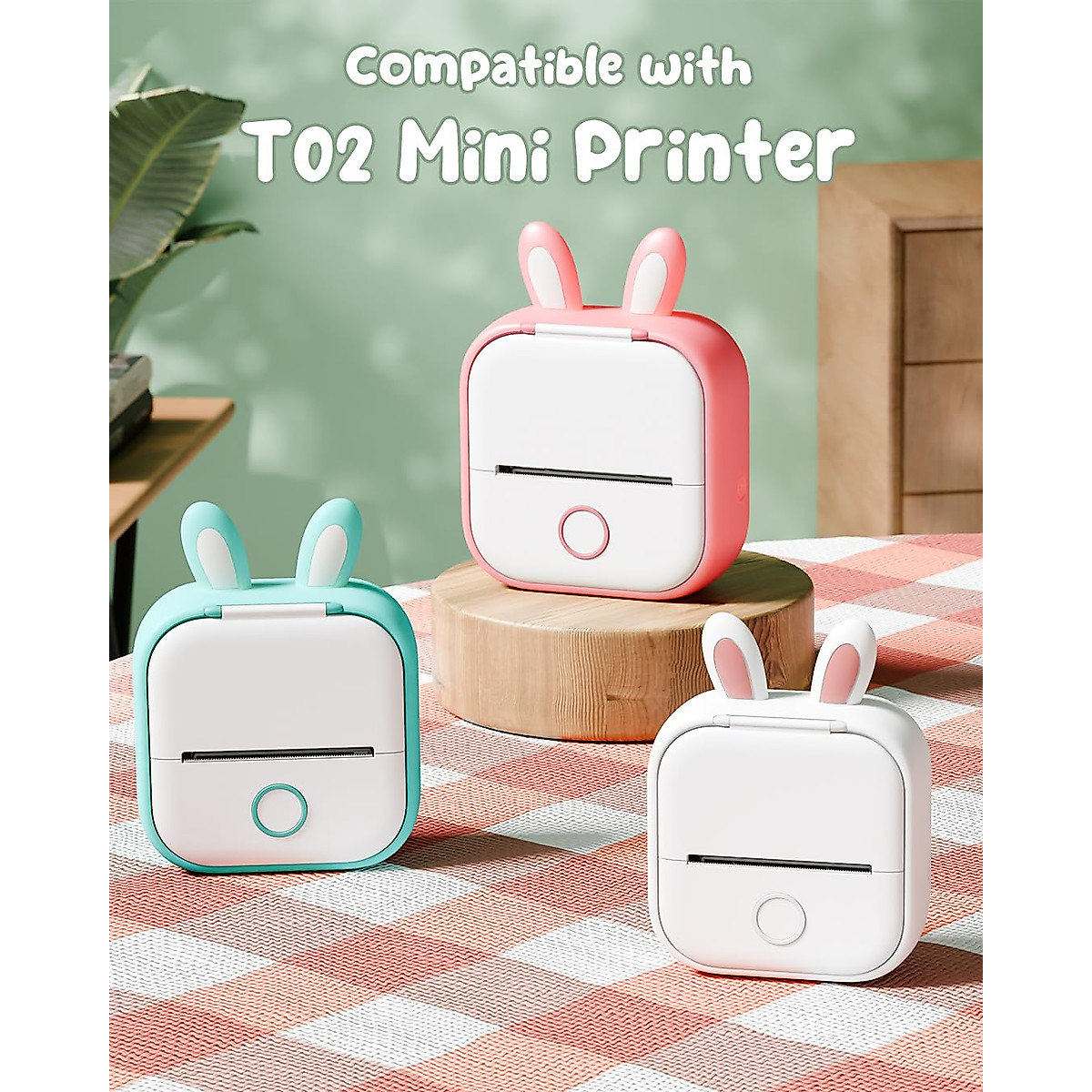 T02 Mini Sticker Printer Silicone Protective Case Bunny Ears Cover Case, Cute Design for T02 inkless Sticker Printer, Compatible with LabelCreate, Memoking, Memoqueen, Phomemo T02 Mini Printer, Green