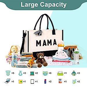 MAMA Tote Bag Mothers Day Gifts for New Mom, Pregnant Women, Canvas Mommy Bag with Zipper, Hospital Bag Essentials for Labor and Delivery, Pregnancy Gifts for Expecting First Time Mom