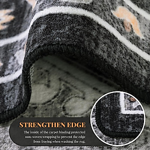 8x10 Boho Large Area Rug, Washable Rug, Ultra Soft Area Rug, Non Slip Abstract Rug Foldable, Stain Resistant Rugs for Living Room Bedroom, Vintage Fuzzy Rug(Black Yellow, 8'x10')