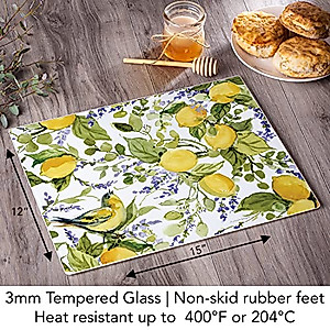 CounterArt Watercolor Lemons 3mm Heat Tolerant Tempered Glass Cutting Board 15” x 12” Manufactured in the USA Dishwasher Safe