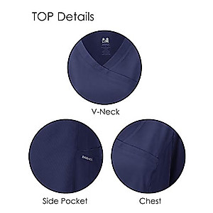 Dagacci Medical Uniform Women's Scrub Set 4-Way Stretch Y-Neck Stitch Tape Top and Pants (Navy Blue, Large)