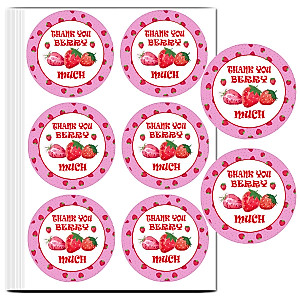 Strawberry Thank You Sticker Labels,2" Berry Sweet Strawberry Themed Birthday Party Thank You Stickers Great for Party Favors, Envelope Seals & Goodie （120 Pcs）